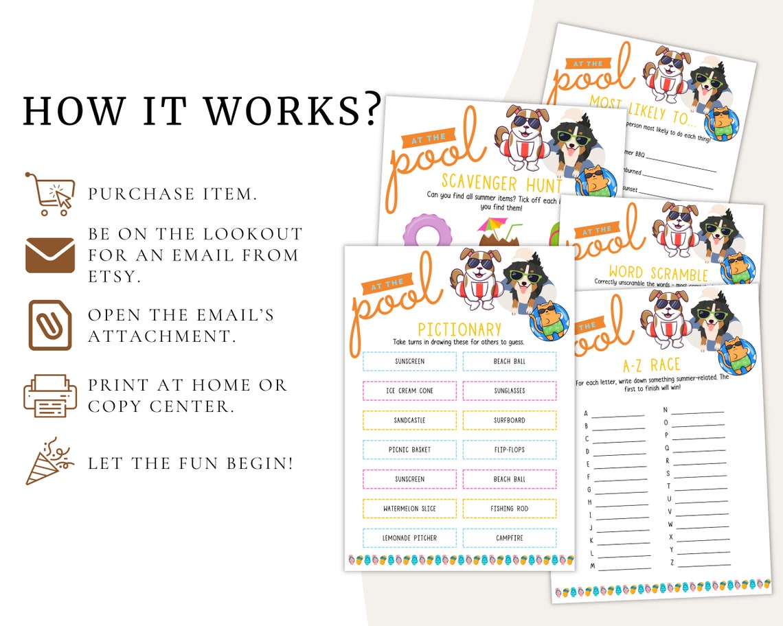 Summer Pool Party Games Bundle, Printable Pool Party Activities Set ...