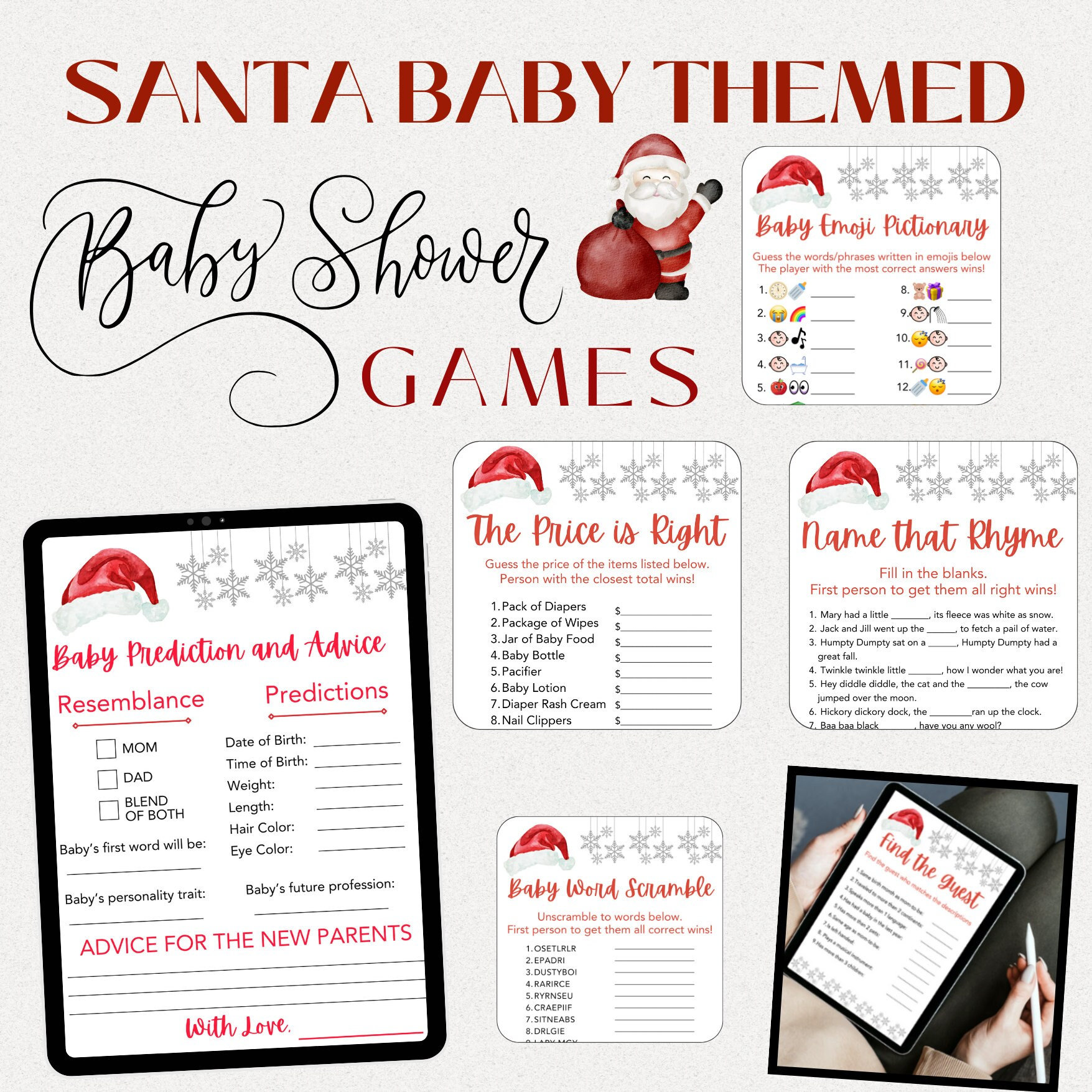 Santa Baby Shower Games, Digital Winter Baby Shower Bundle, Printable ...
