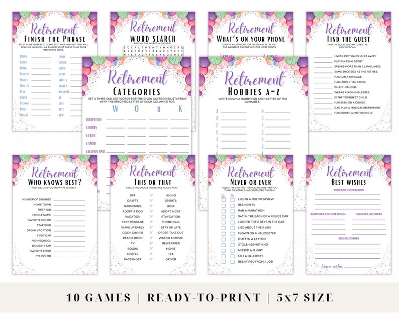 Balloons Retirement Party Games Bundle, Retiree Games Printable ...