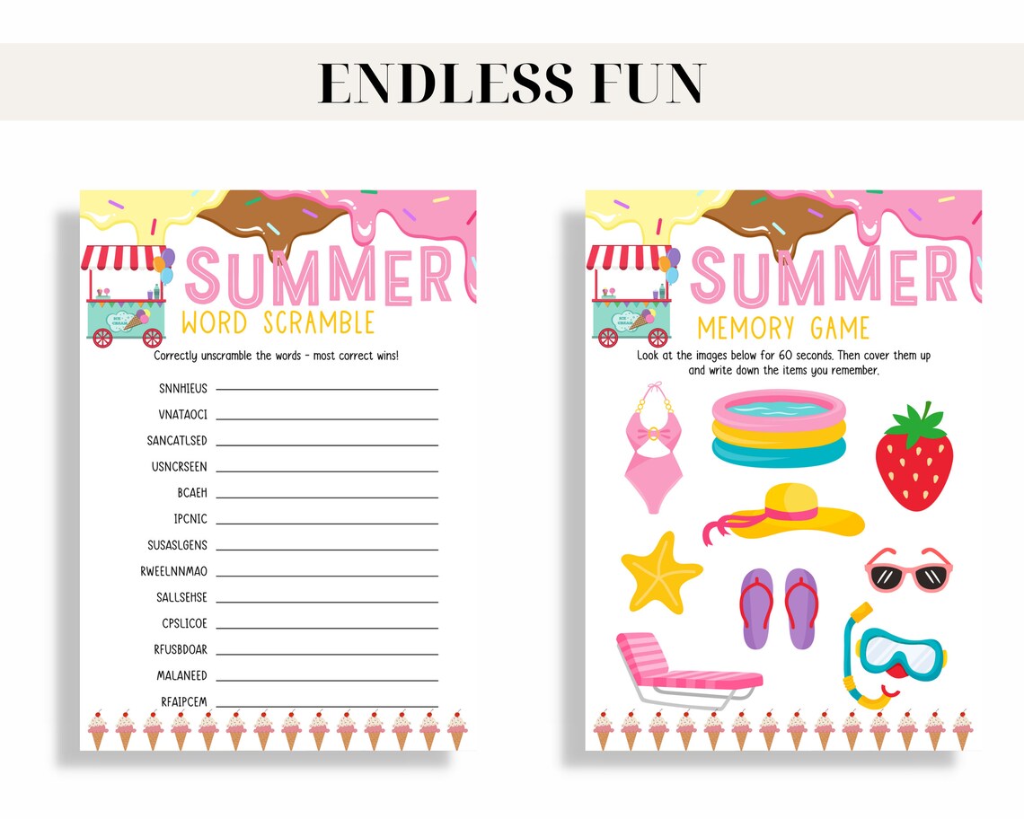 Ice Cream Delight Summer Party Games Bundle, Summer Birthday Games ...