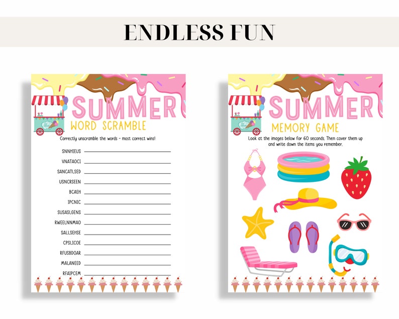 Ice Cream Delight Summer Party Games Bundle, Summer Birthday Games ...