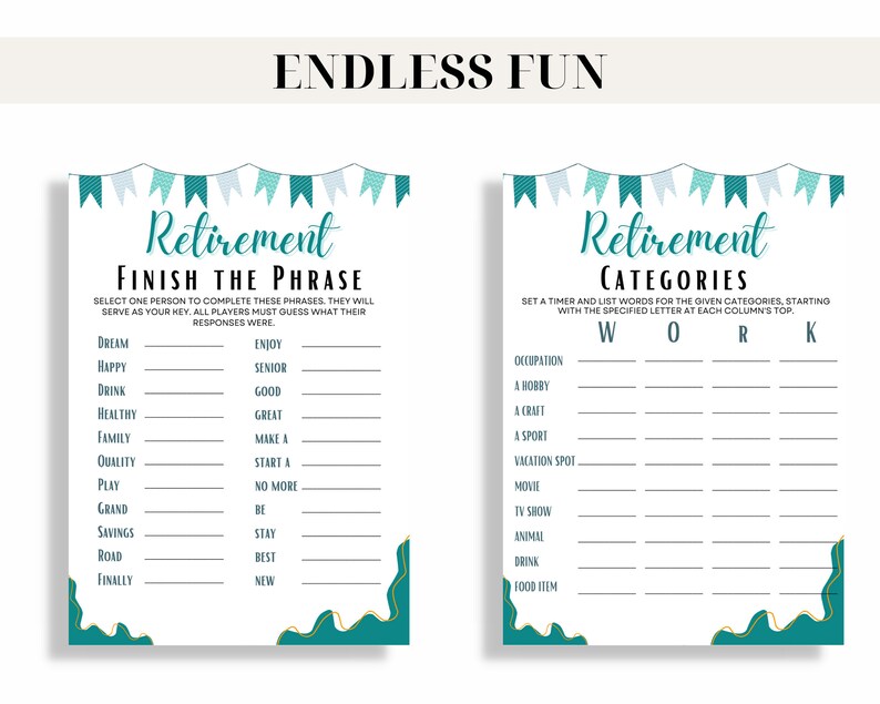 Teal Retirement Party Games Bundle, Printable Retirement Party Ideas ...