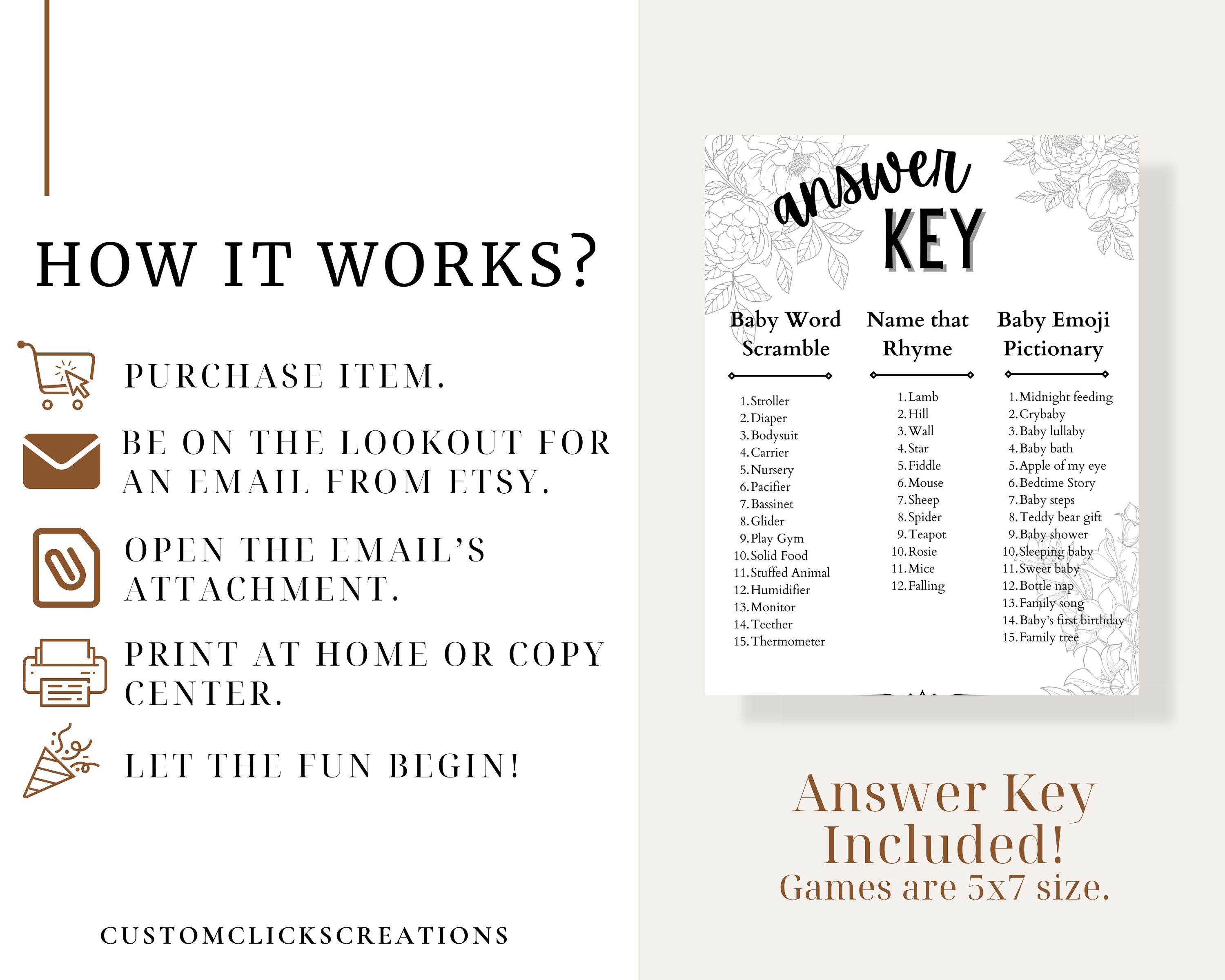 Gender Neutral Baby Shower Games Bundle, Printable Flower Baby Shower ...