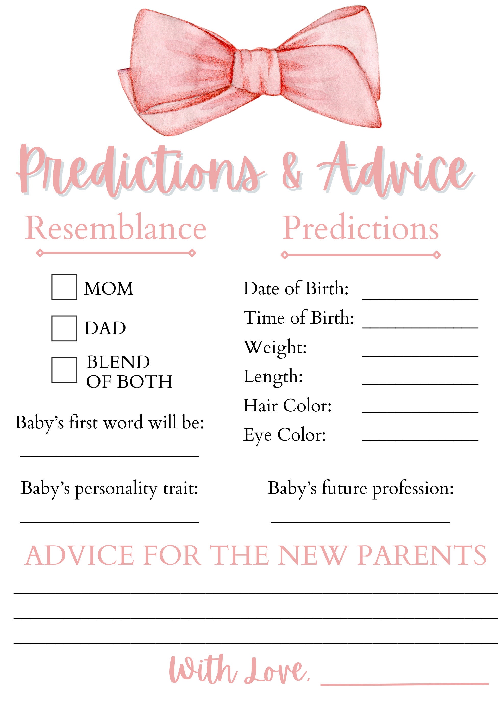 Pink Bow Baby Shower Games Bundle, Printable Pink Ribbon Baby Girl ...