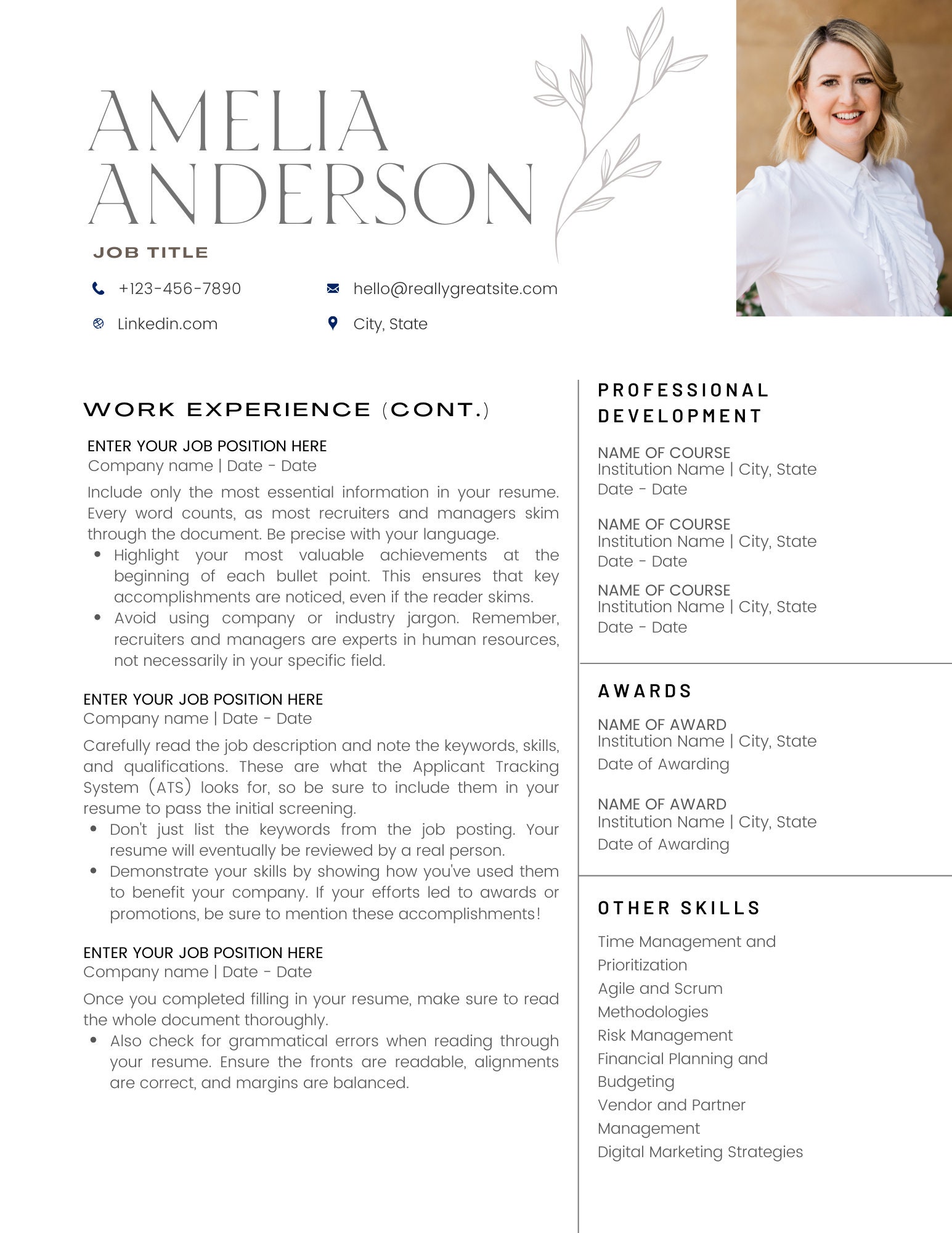 Editable Professional Resume Template With Photo, Canva Creative Resume ...