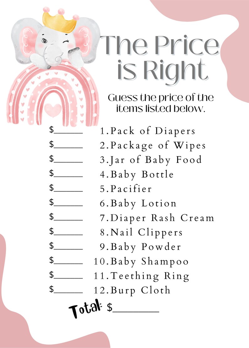 Pink Elephant Baby Shower Games Bundle, Baby Elephant Printable Games ...