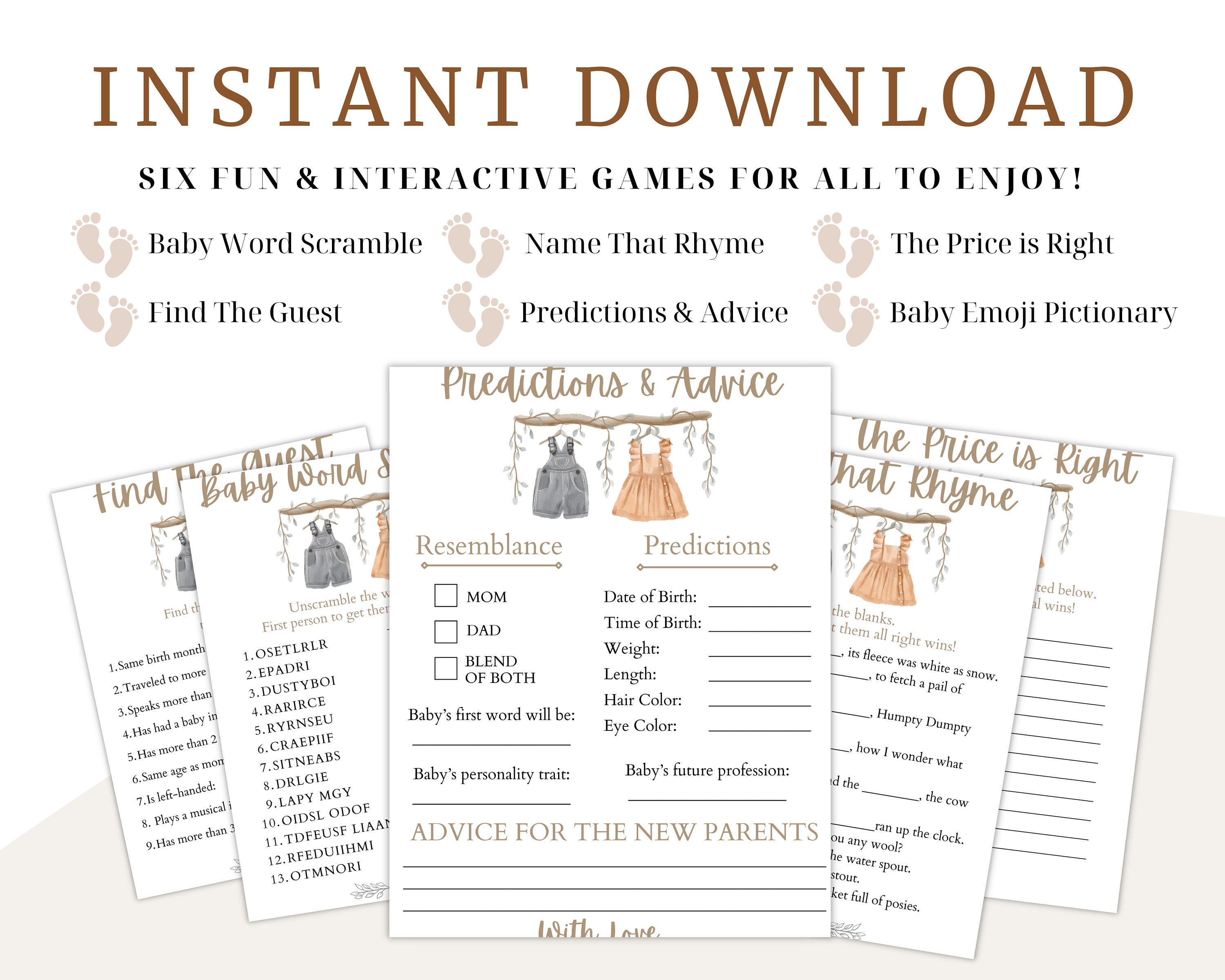 Twins Baby Shower Games Bundle, Printable Twin Themed Baby Shower Games ...