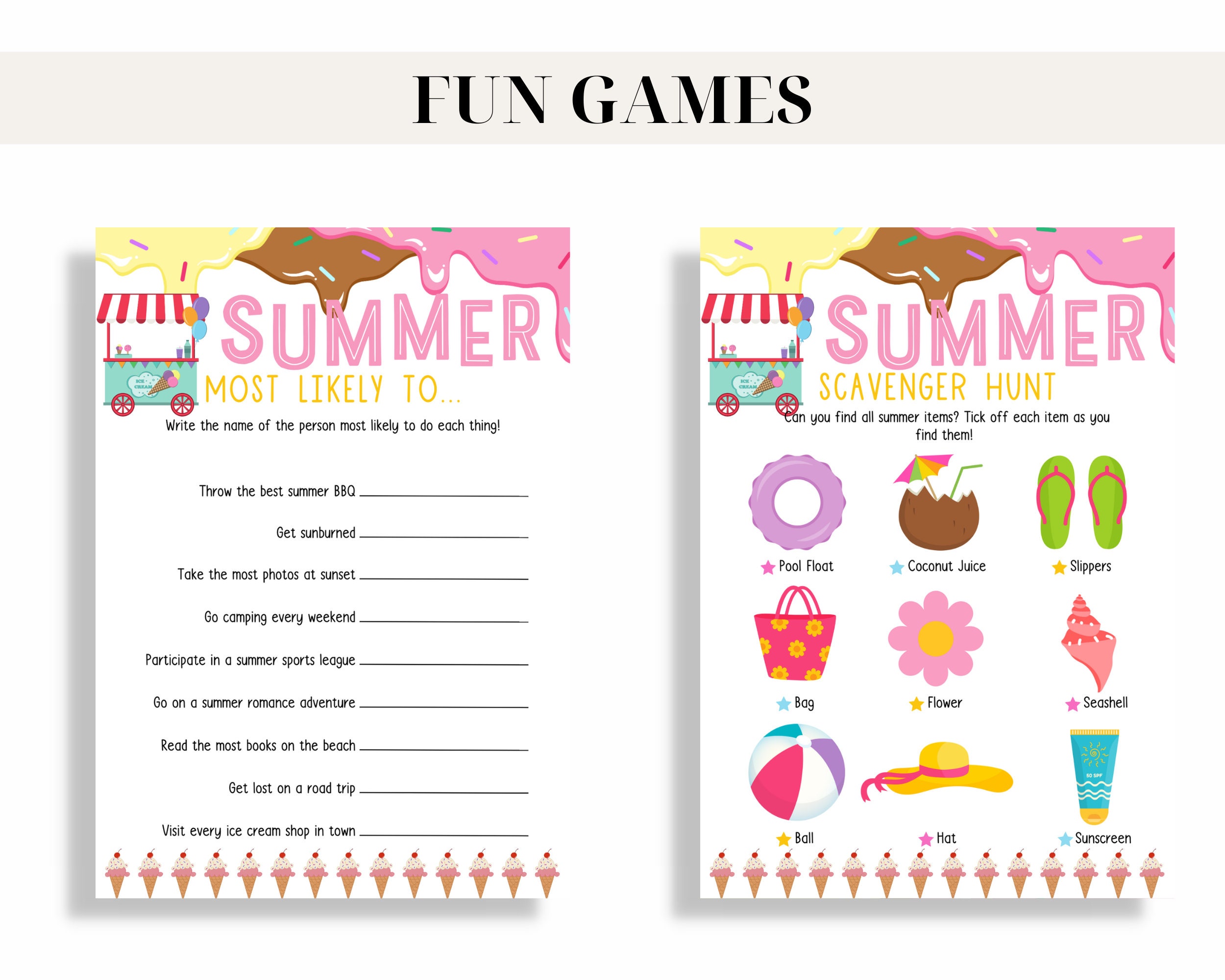 Ice Cream Delight Summer Party Games Bundle, Summer Birthday Games ...
