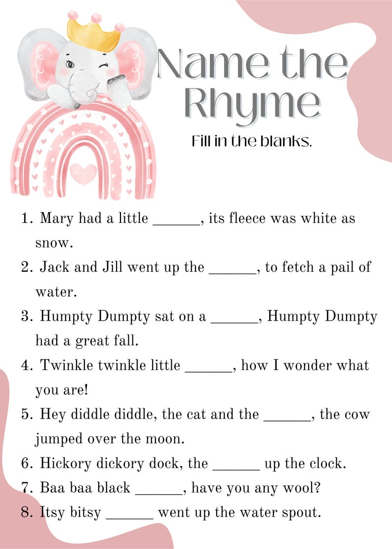 Pink Elephant Baby Shower Games Bundle, Baby Elephant Printable Games ...