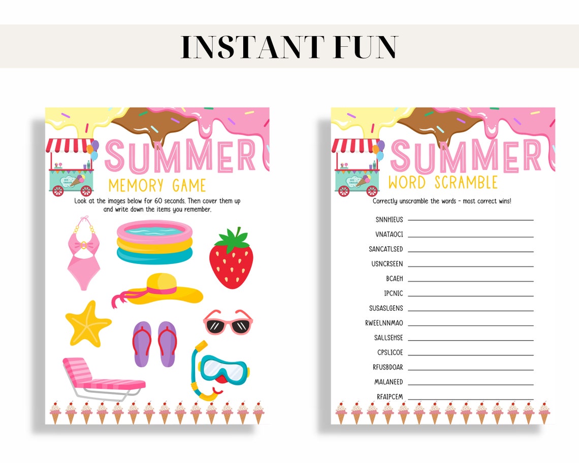 Ice Cream Delight Summer Party Games Bundle, Summer Birthday Games ...