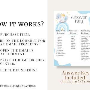 Blue Elephant Baby Shower Games Bundle, Baby Elephant Printable Games ...