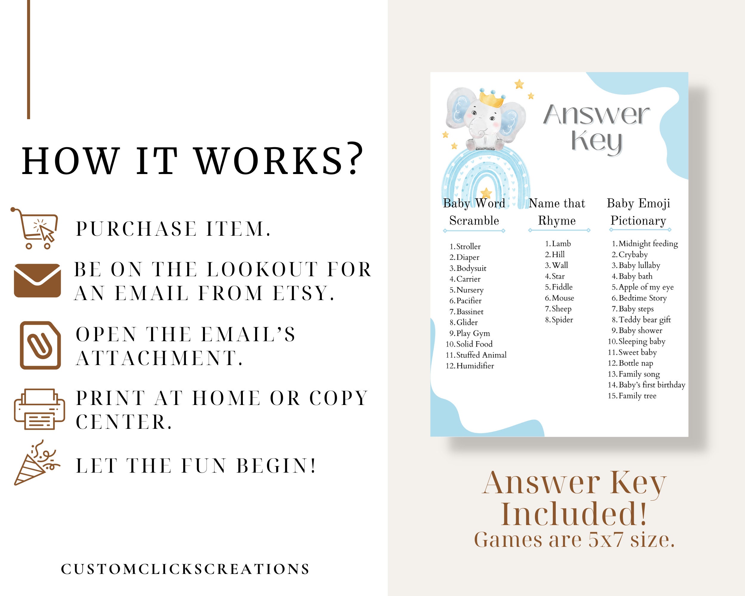 Blue Elephant Baby Shower Games Bundle, Baby Elephant Printable Games ...