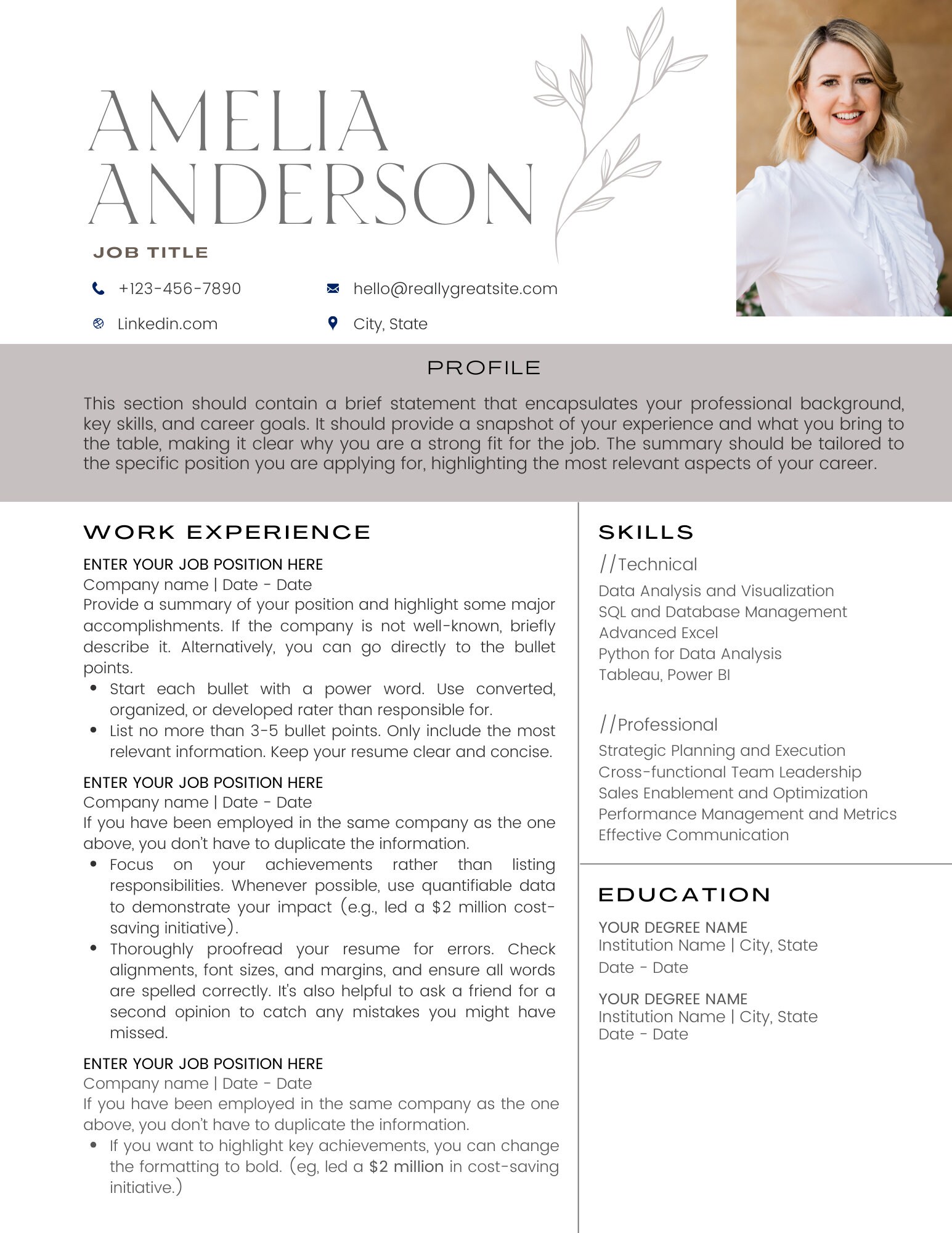 Editable Professional Resume Template With Photo, Canva Creative Resume ...