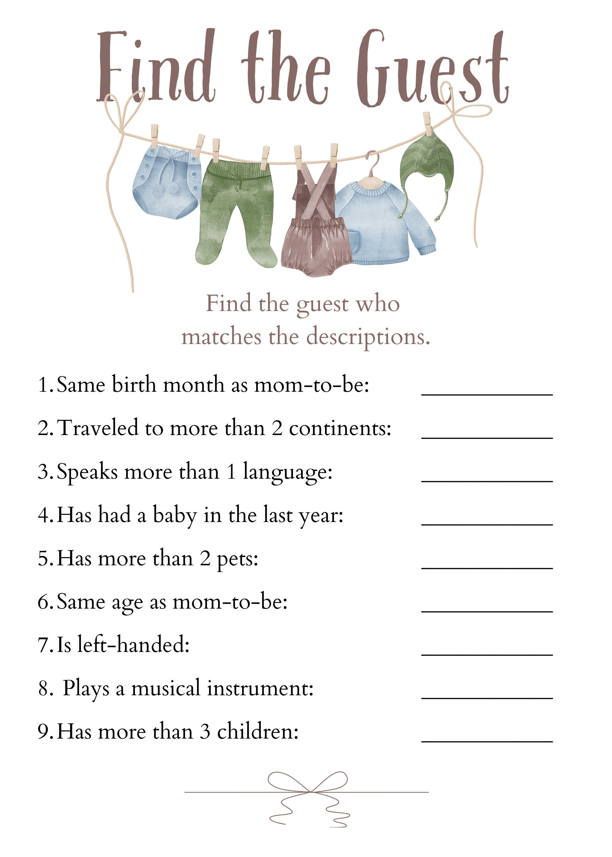 Clothesline Baby Shower Games Bundle, Printable Baby Shower Games Pack ...