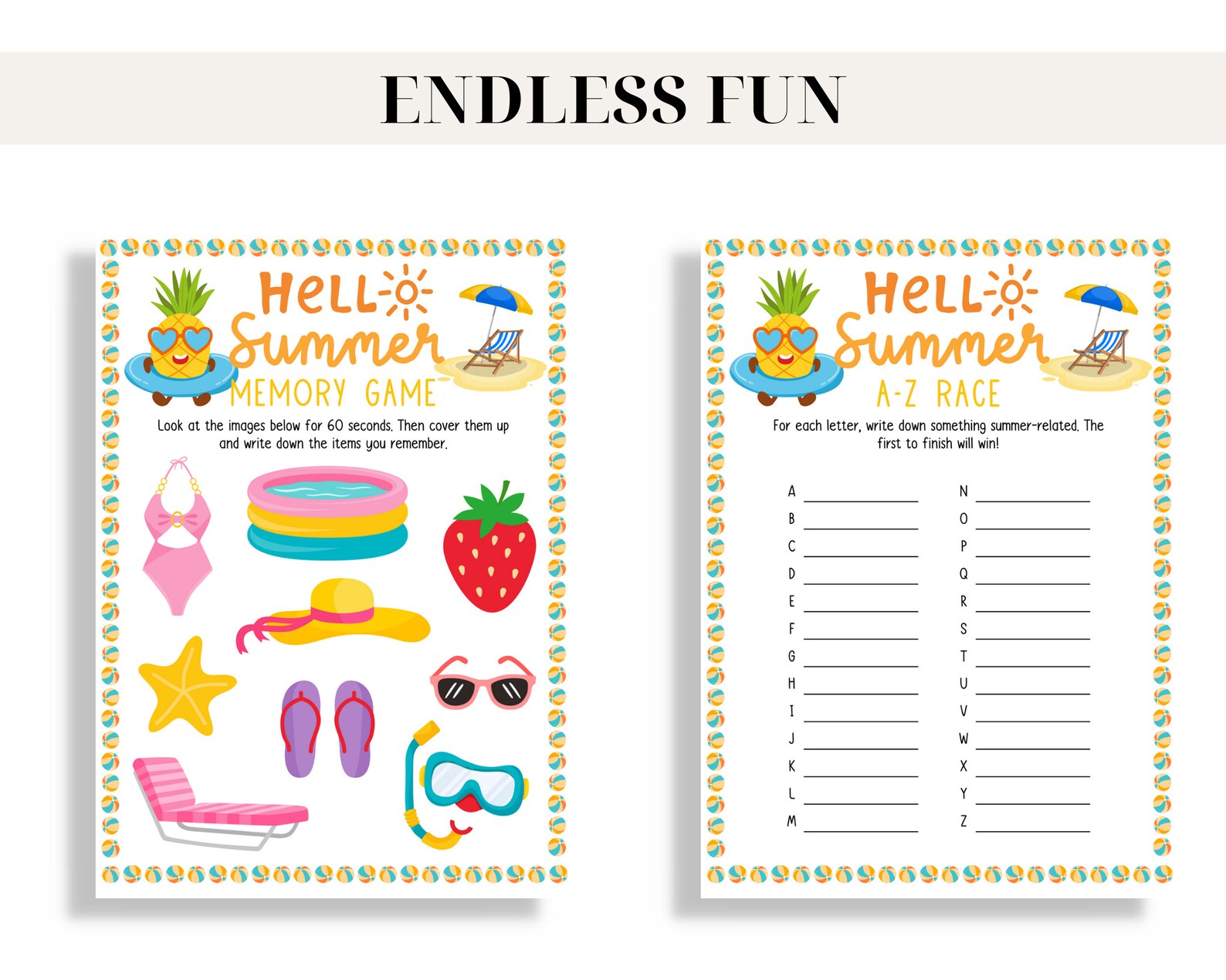 Hello Summer Party Games Bundle, Beach Party Games Set, Summer ...