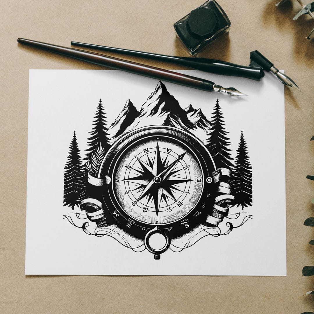 Compass and Mountain Vector Design (SVG, PNG, JPEG Digital Files) - Etsy