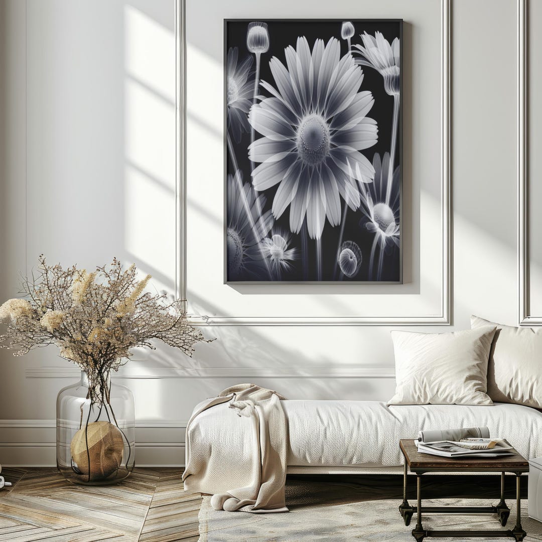 Black and White Daisy X-ray Art Print (digital Download) - Etsy