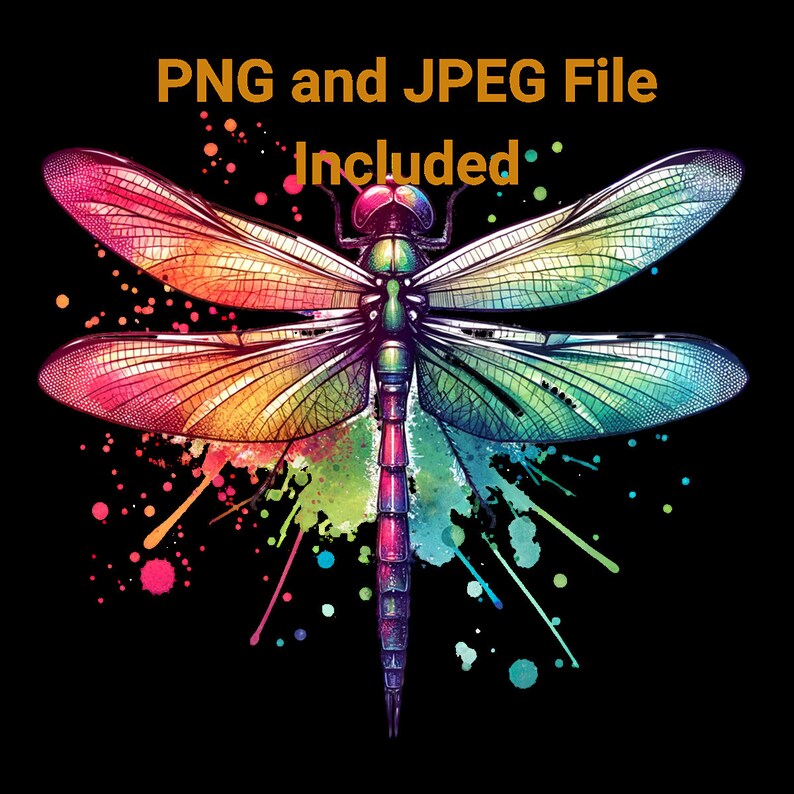Watercolor Dragonfly Clip Art: Rainbow Insect Design (PNG, JPEG Digital ...