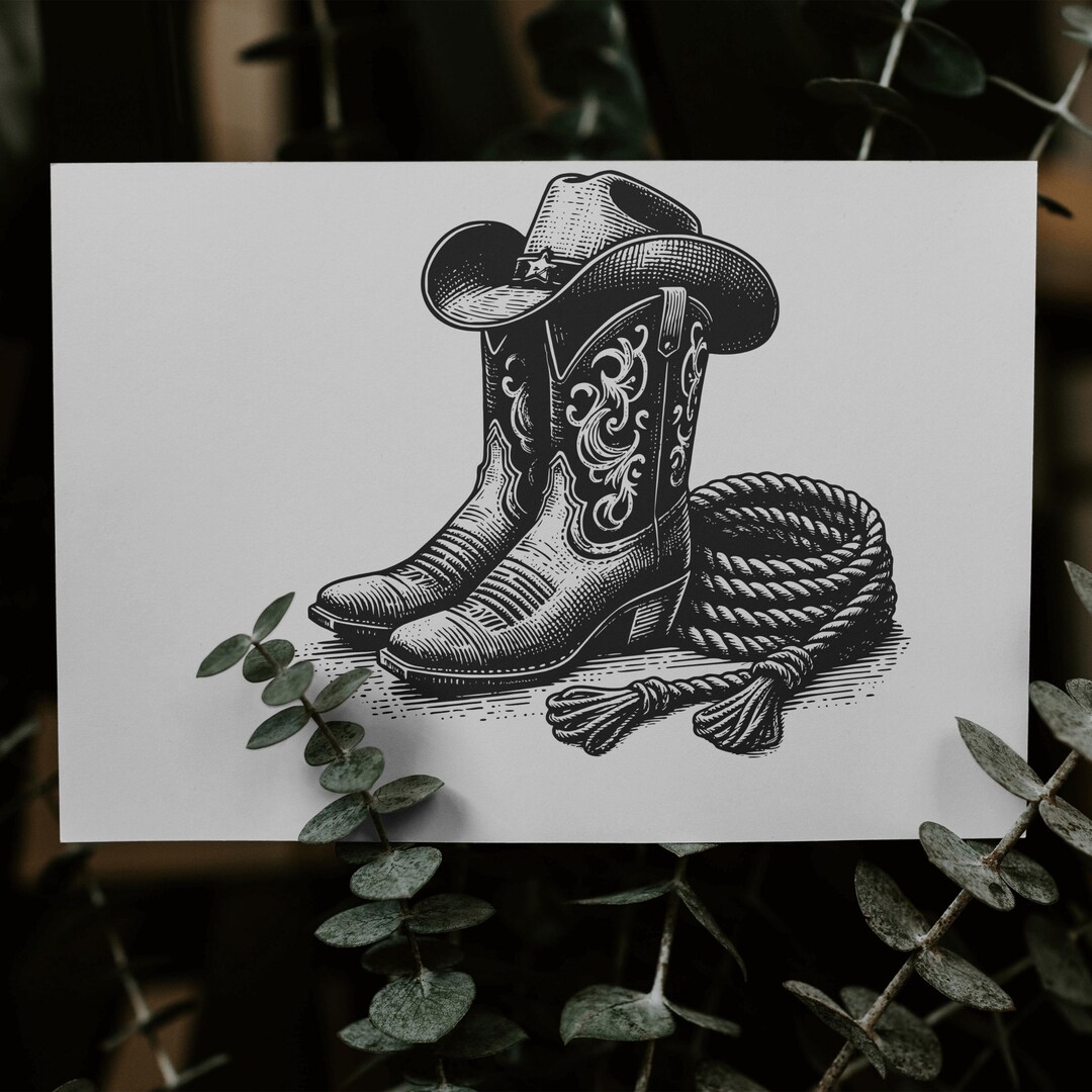 Cowboy Hat Boots and Rope Vector Design, SVG, PNG and JPEG File ...