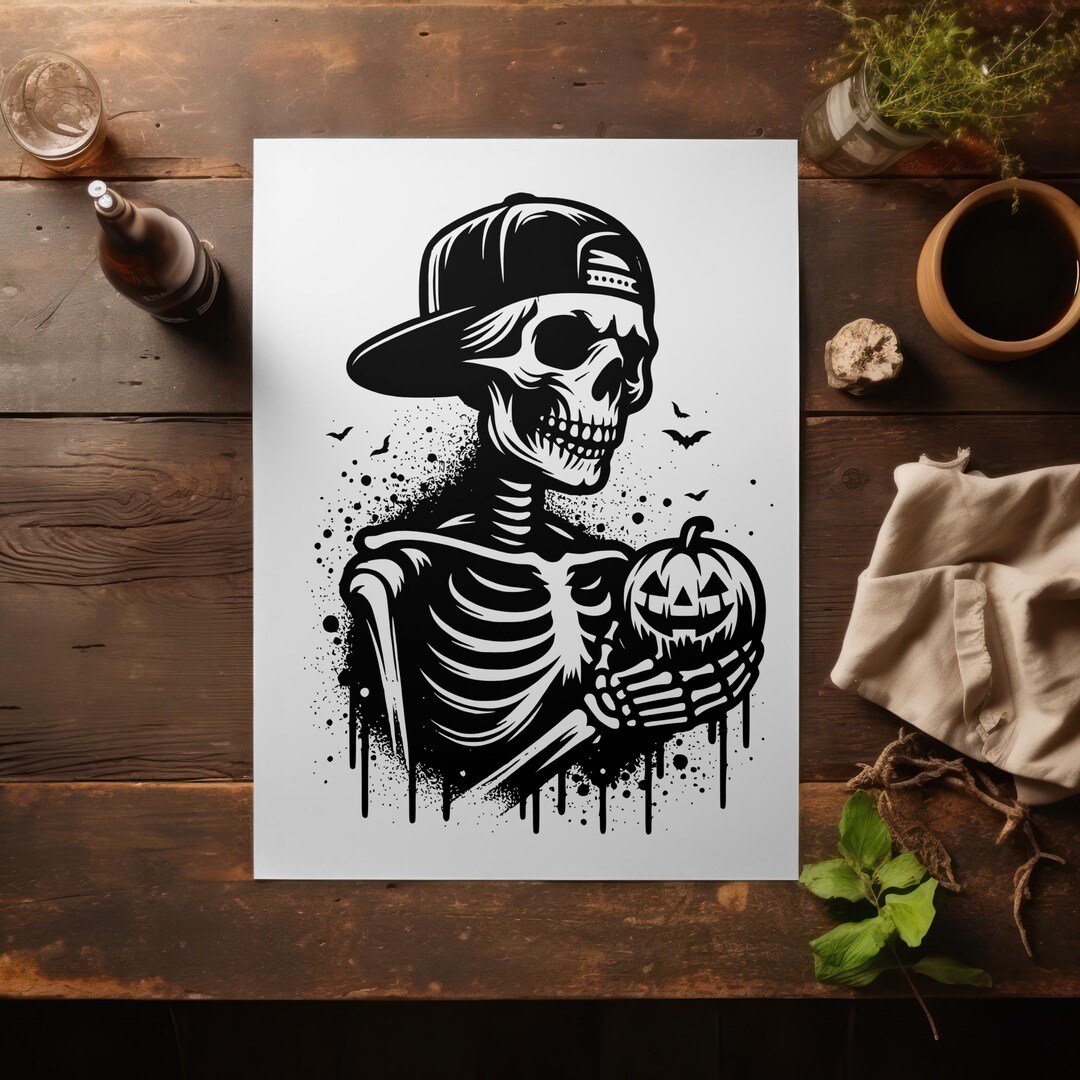 Skeleton Baseball Cap Halloween Pumpkin Vector (SVG, PNG, JPEG) - Etsy