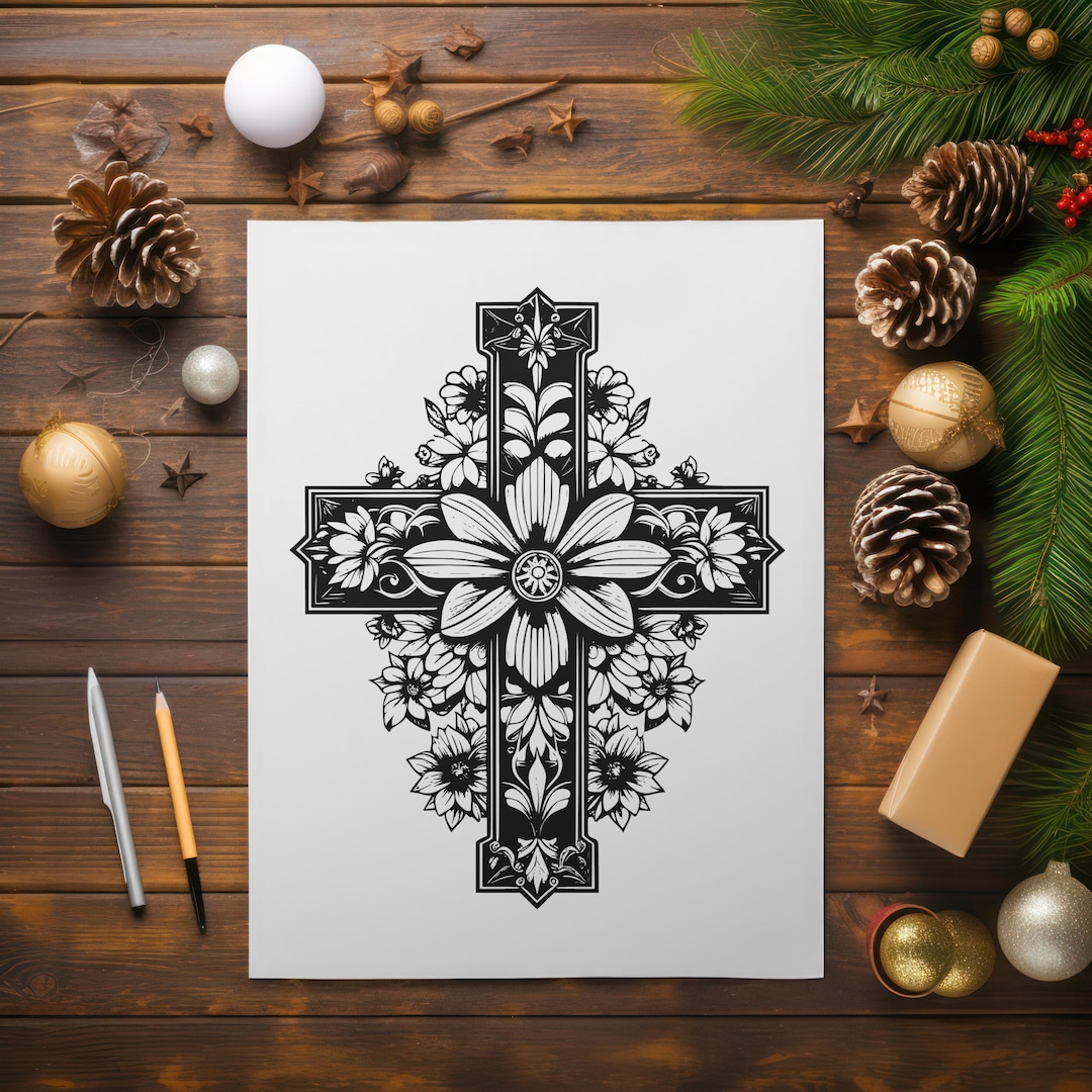 Cross and Flowers Vector Design; SVG, PNG, and JPEG File Included, It ...