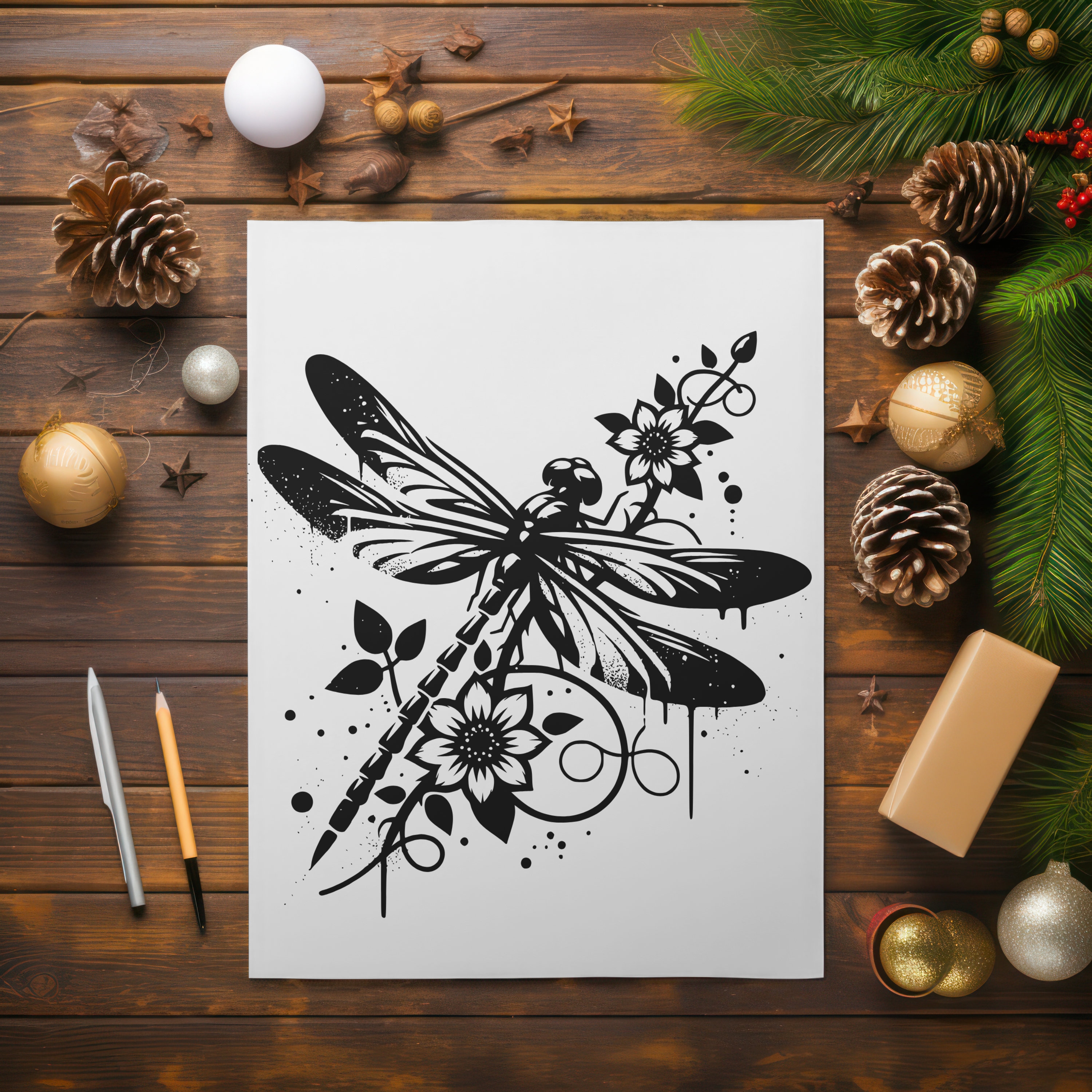 Dragonfly Resting on a Vine Vector Design; SVG, PNG and JPEG File ...