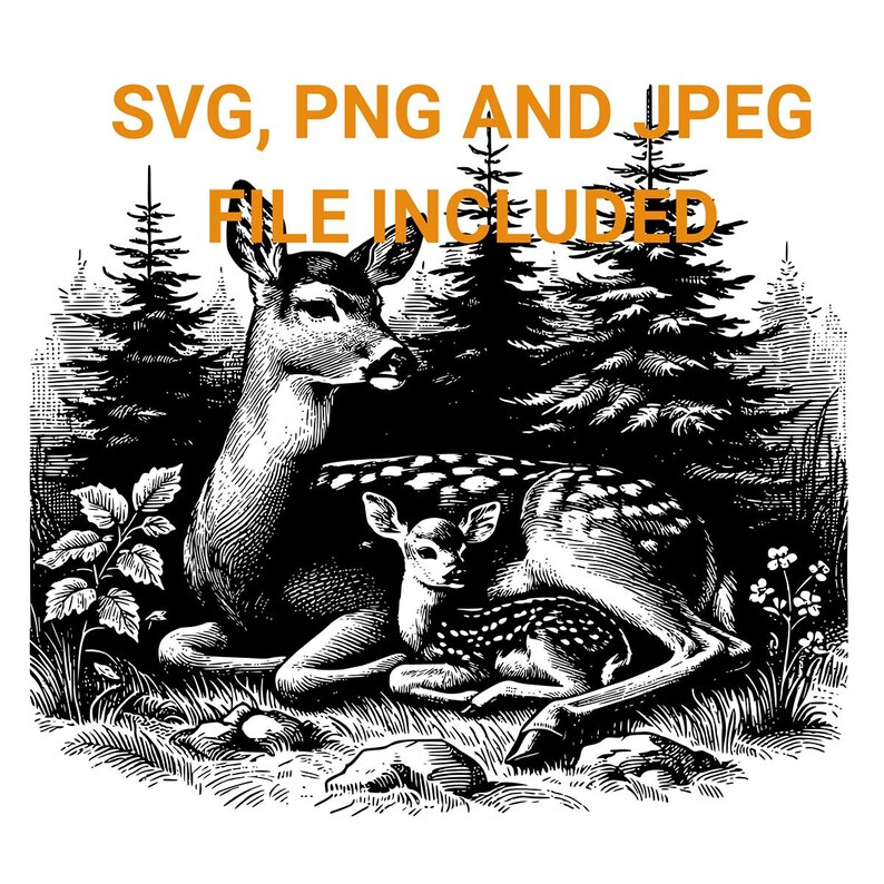 Mama and Baby Deer Vector Design (SVG, PNG, JPEG) - Etsy