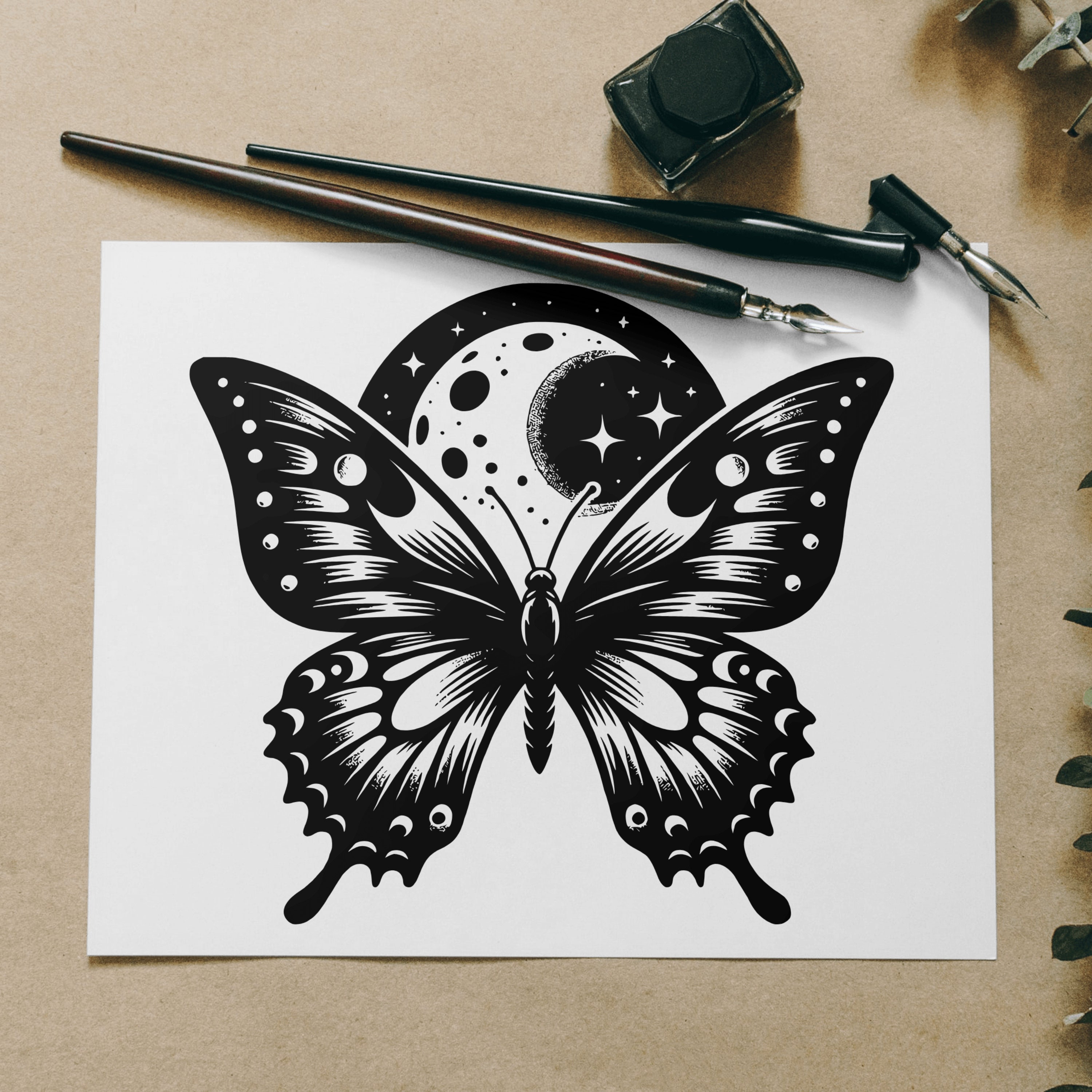 Butterfly and Moon Vector Design SVG, PNG and JPEG File Included It is ...