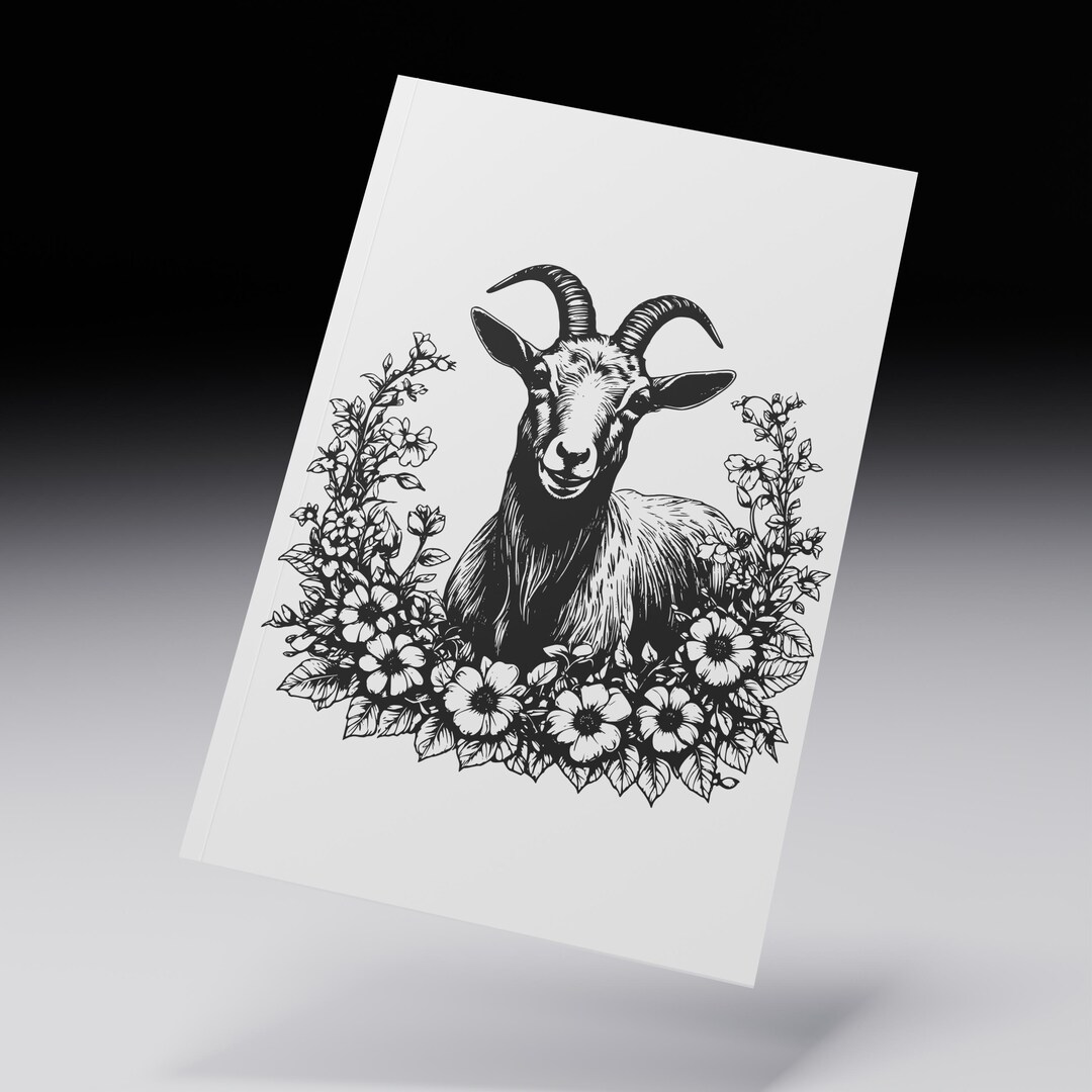 Goat and Flowers Vector Design: SVG, PNG and JPEG File Included. It is ...