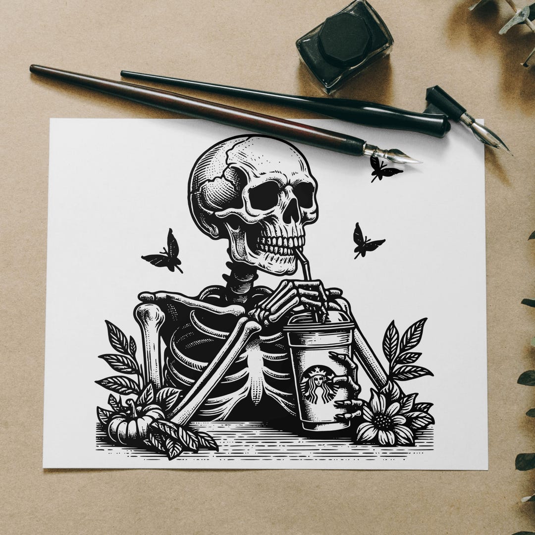 Skeleton Sipping Iced Coffee Vector Design (SVG, PNG, JPEG) - Etsy