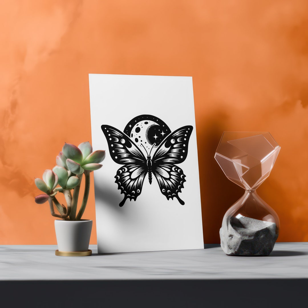Butterfly and Moon Vector Design SVG, PNG and JPEG File Included It is ...