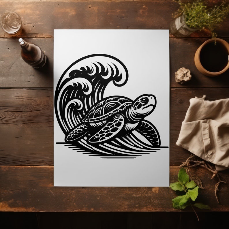 Sea Turtle Wave Vector Design: SVG, PNG, JPEG Files (digital Download ...