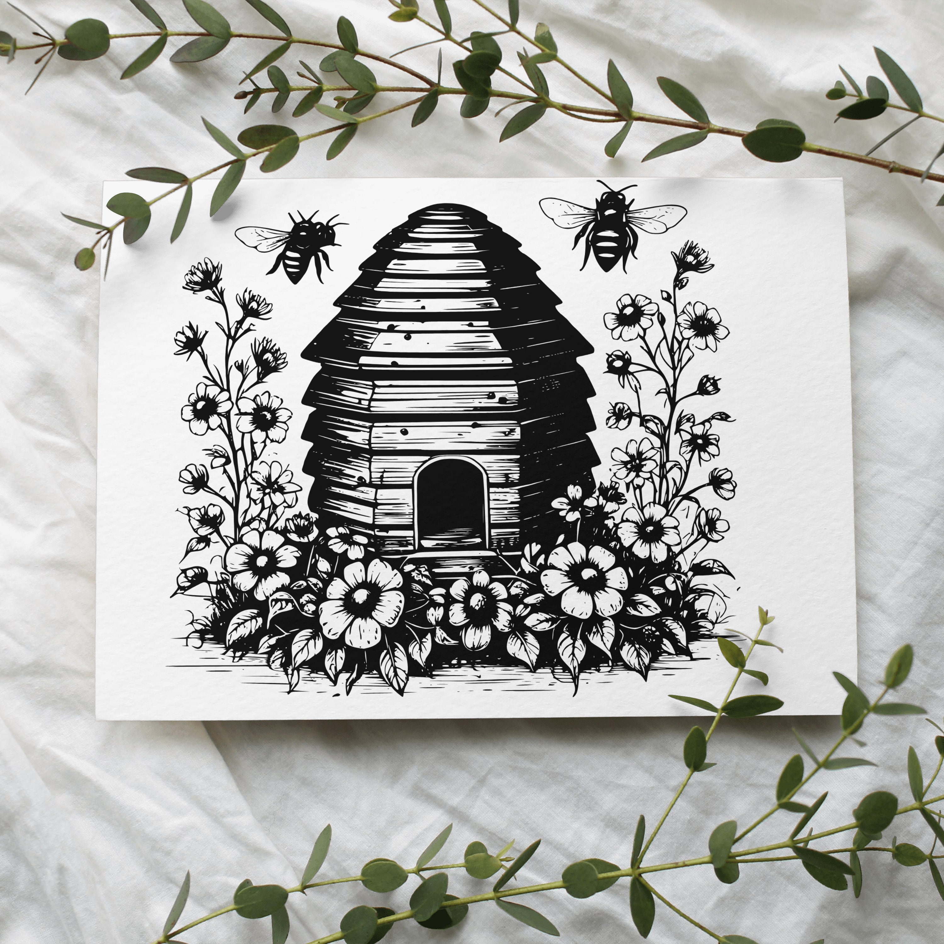 Beehive and Flowers Vector Design (SVG, PNG, JPEG) - Etsy