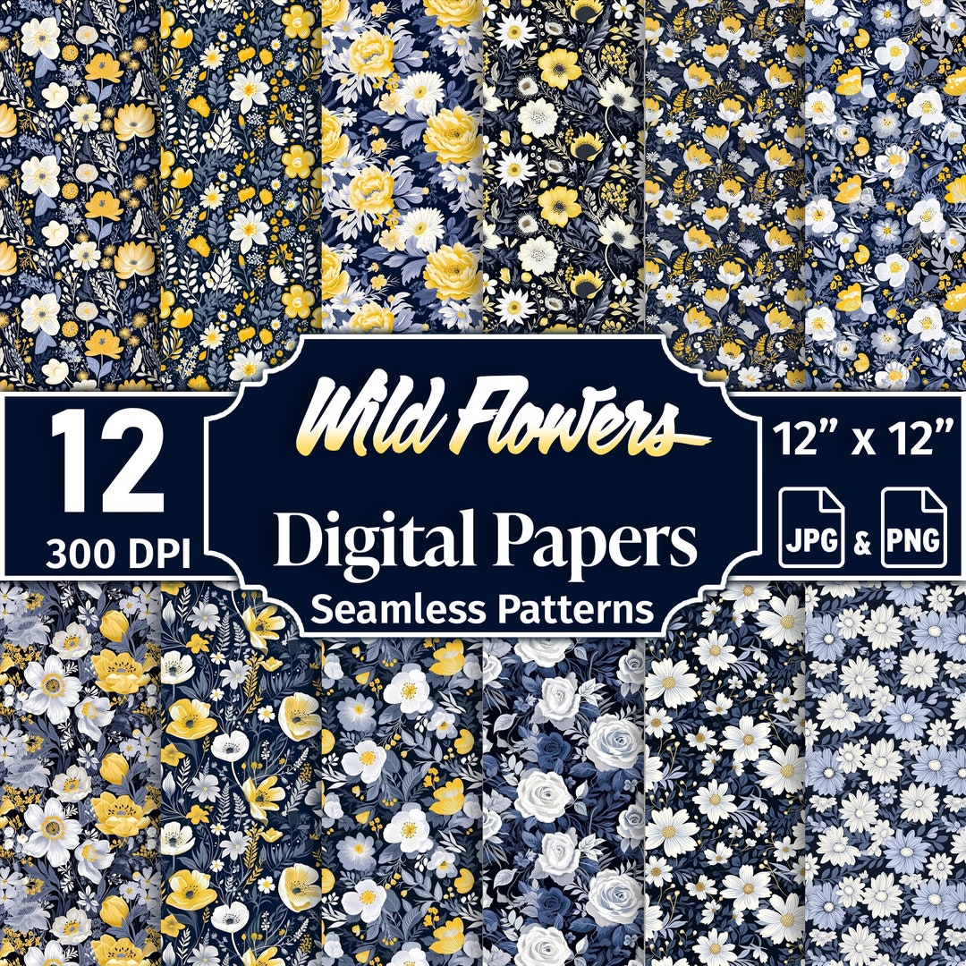 Bold Floral Digital Paper - 12 Premium Seamless Floral Patterns in ...