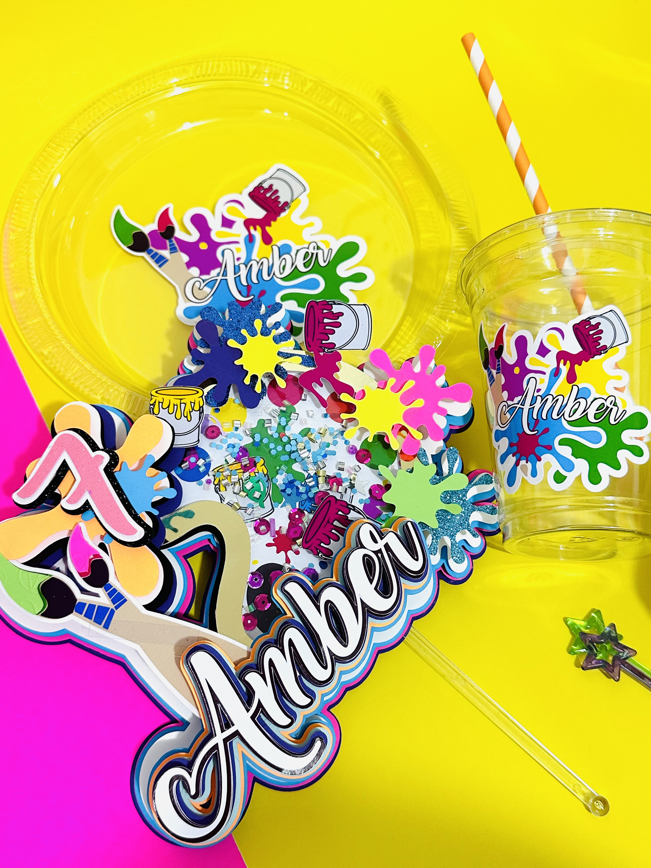 Paint Party Splatter Cake Topper/art Party Cake Topper/paint Shaker ...