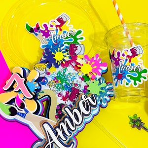 Paint Party Splatter Cake Topper/art Party Cake Topper/paint Shaker ...