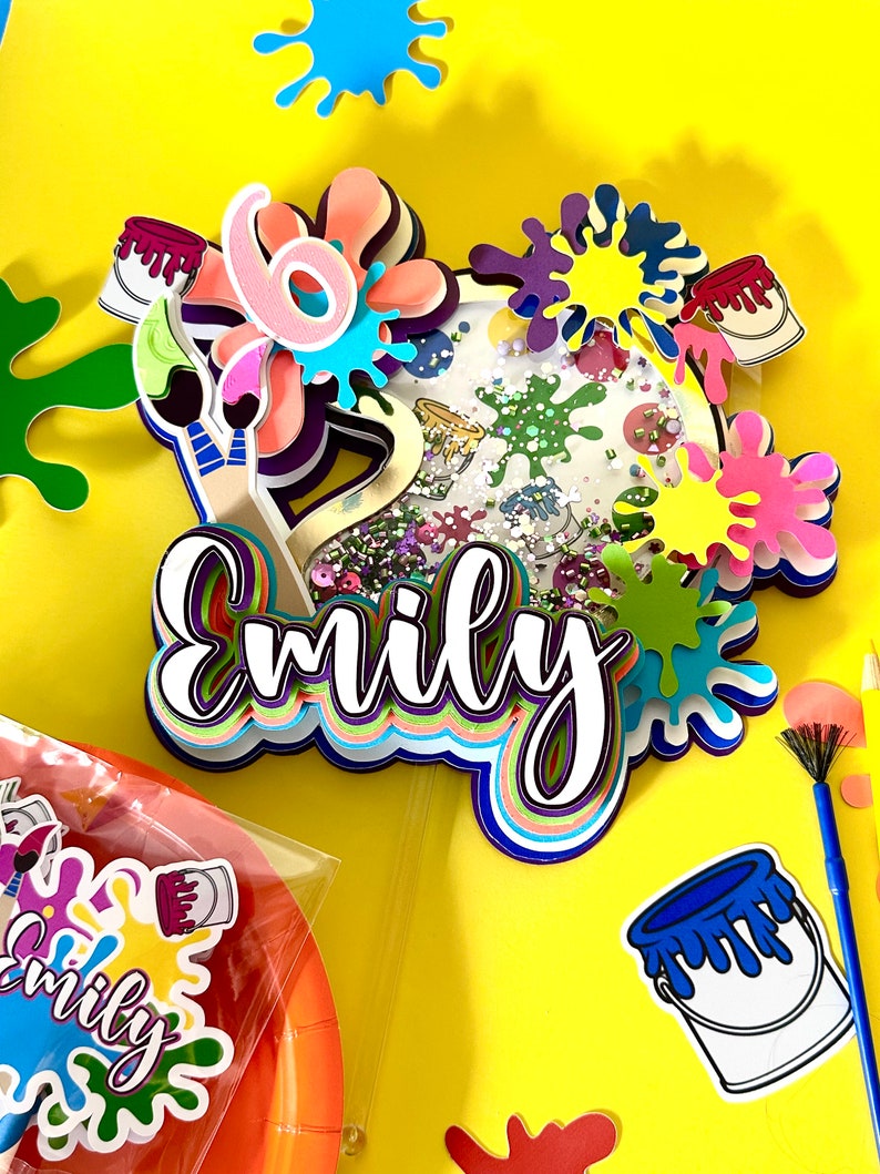 Paint Party Splatter Cake Topper/art Party Cake Topper/paint Shaker ...