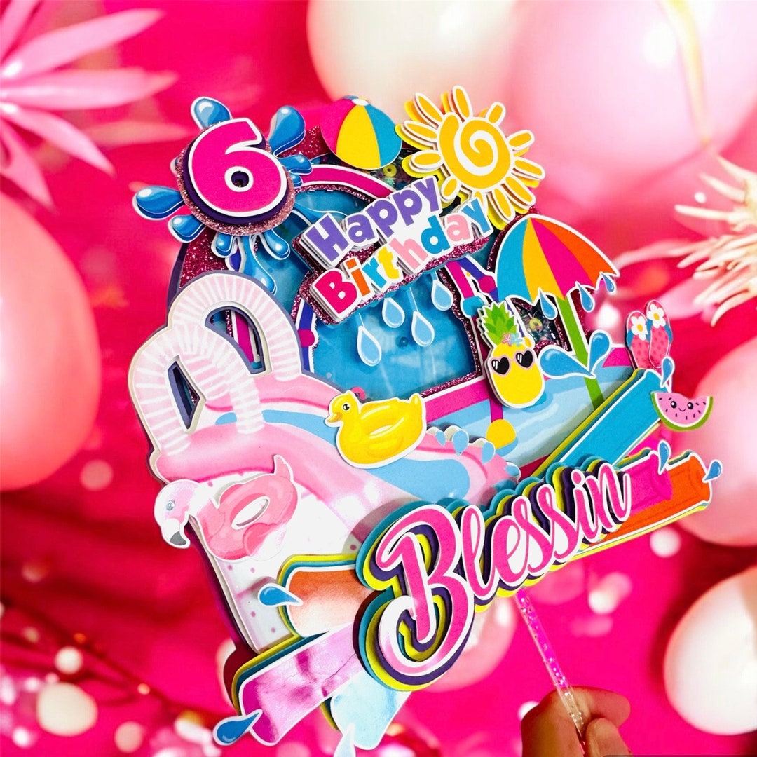 Waterslide Birthday Cake Topper: Splish Splash Pool Party - Etsy