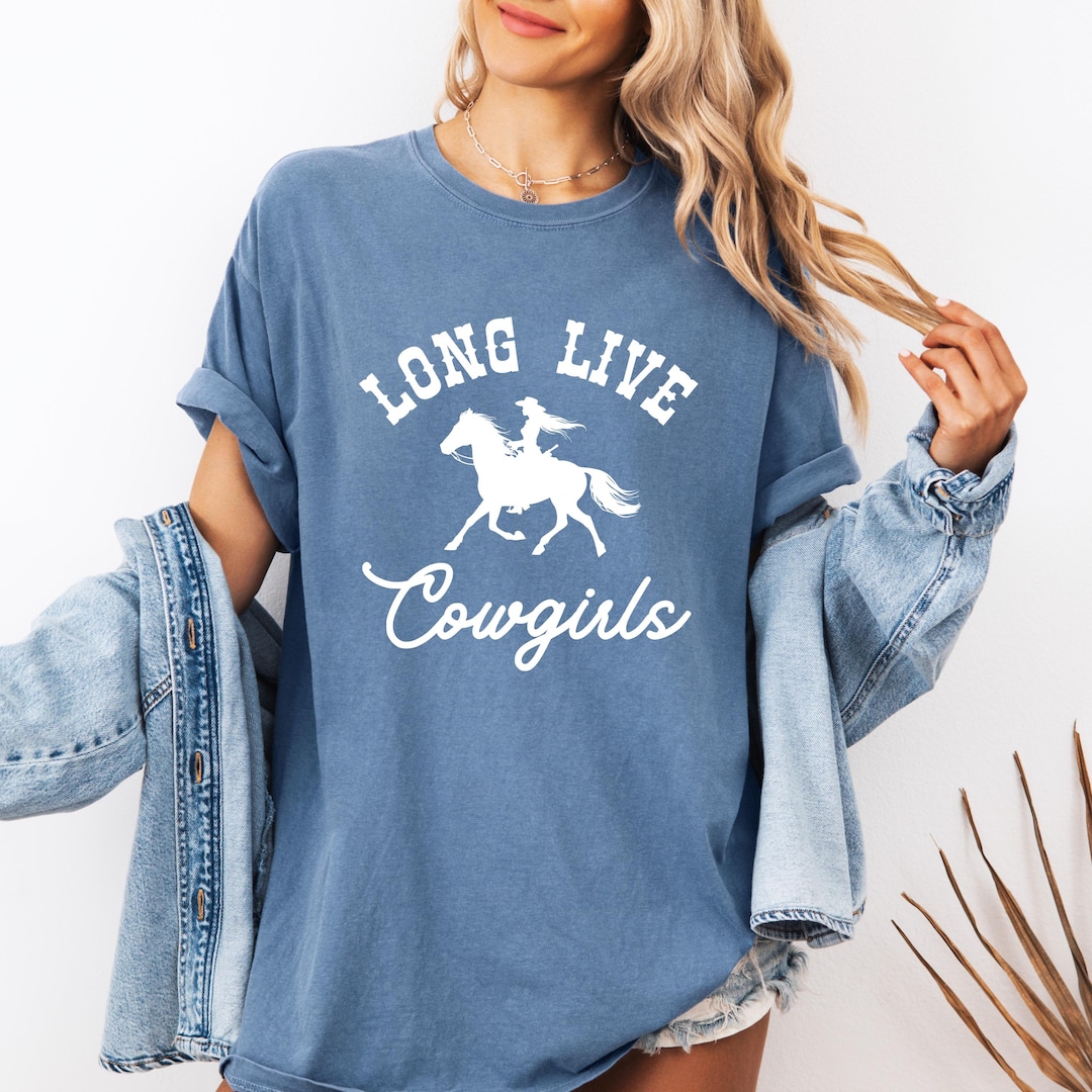 Cowgirl Graphic Tee, Long Live Cowgirls, Blue: Boho Western Concert ...