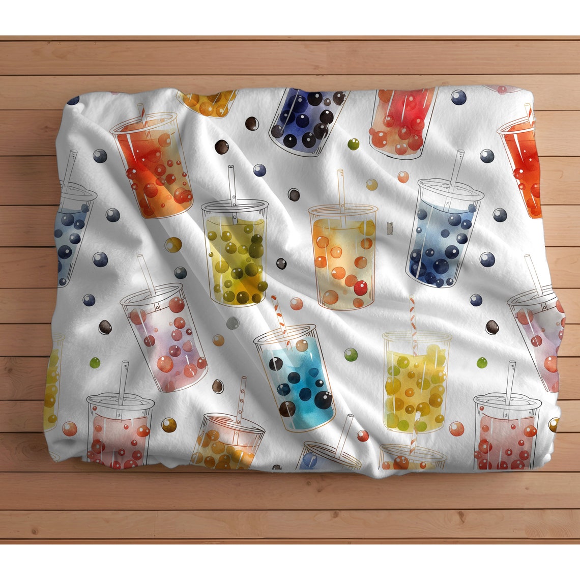 Bubble Tea Plush Blanket Soft & Cozy Blanket for Women, Colorful Style ...