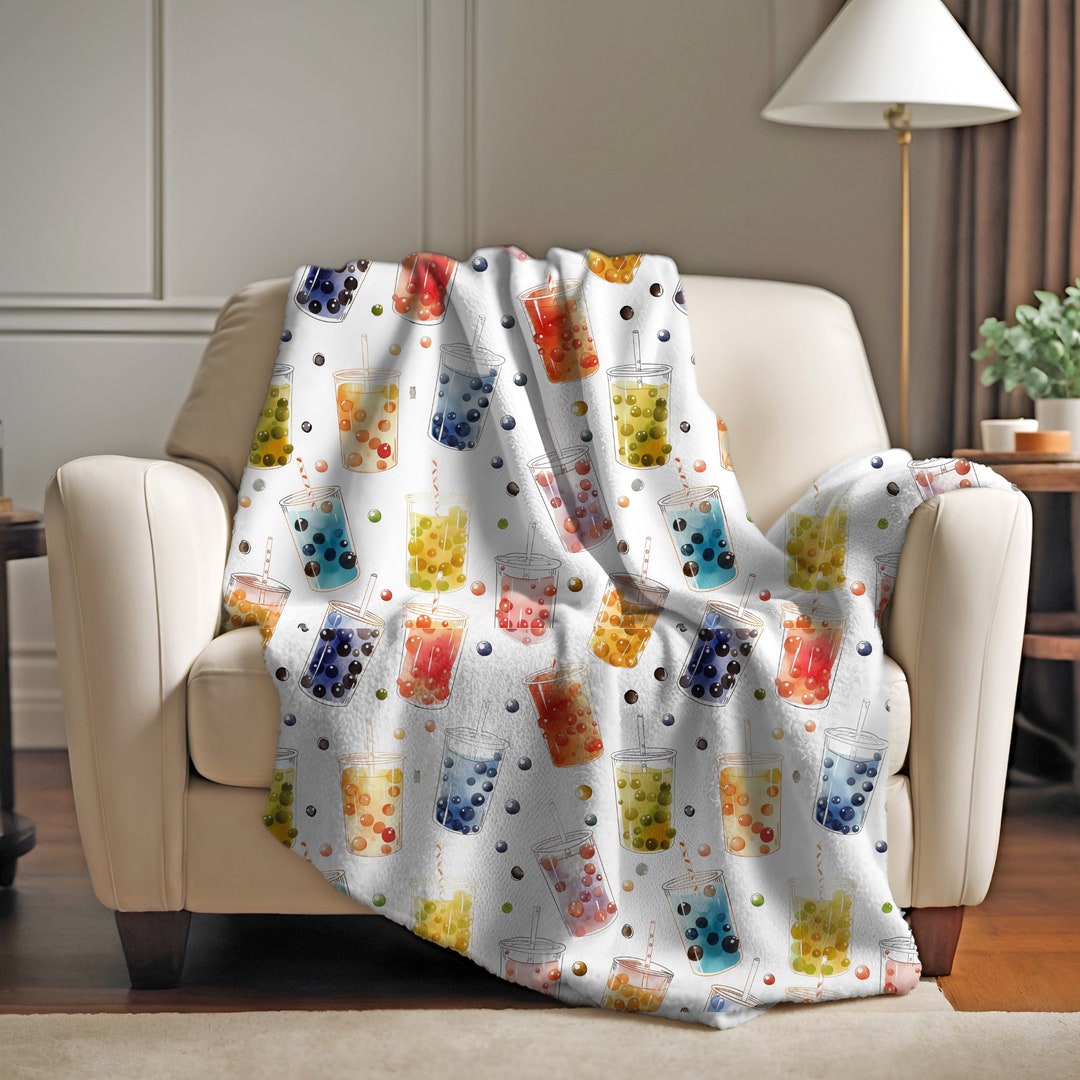 Bubble Tea Plush Blanket Soft & Cozy Blanket for Women, Colorful Style ...