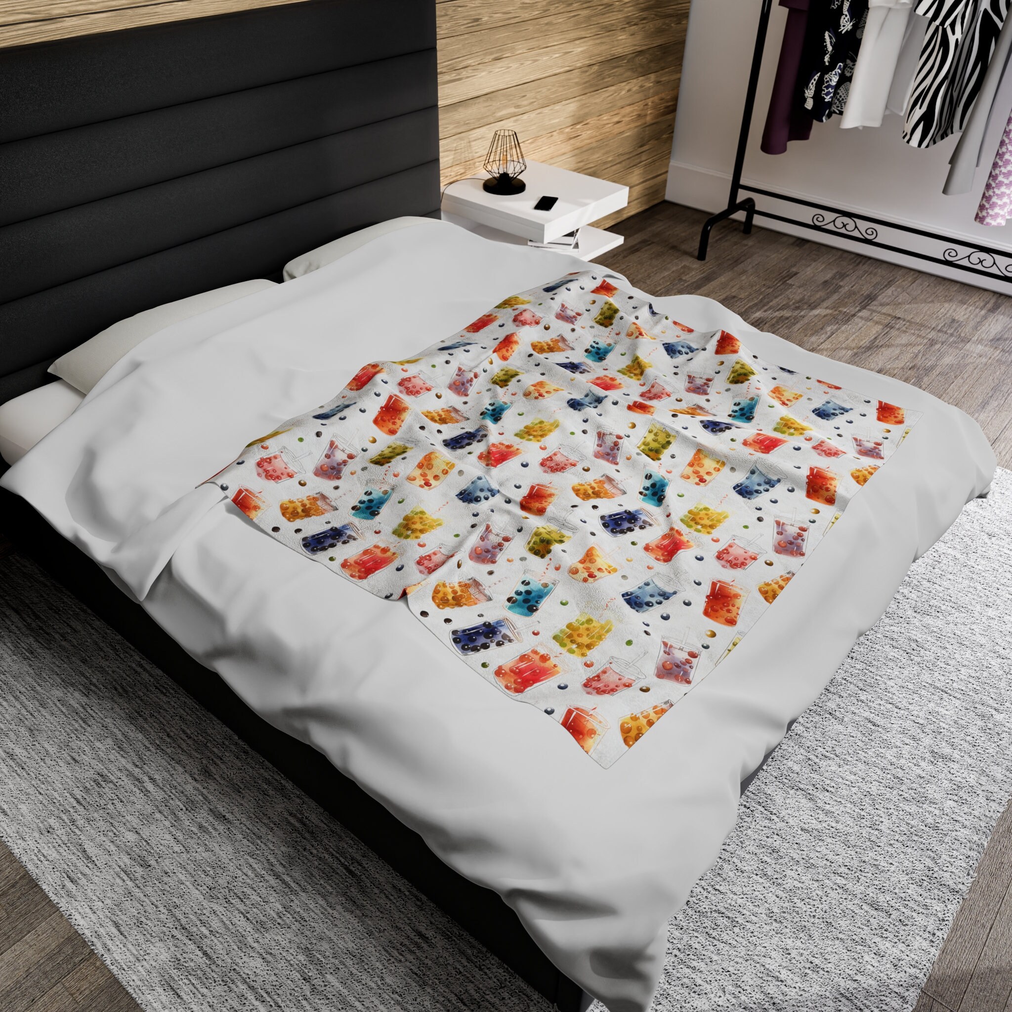Bubble Tea Plush Blanket Soft & Cozy Blanket for Women, Colorful Style ...