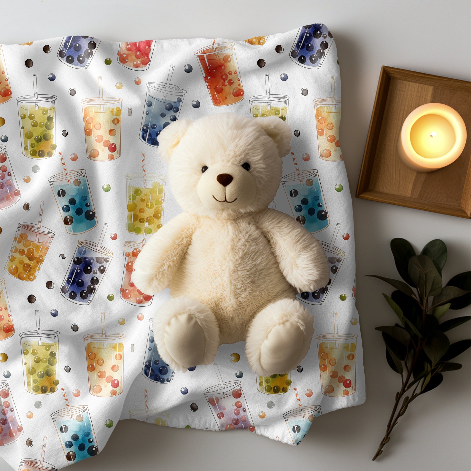 Bubble Tea Plush Blanket Soft & Cozy Blanket for Women, Colorful Style ...