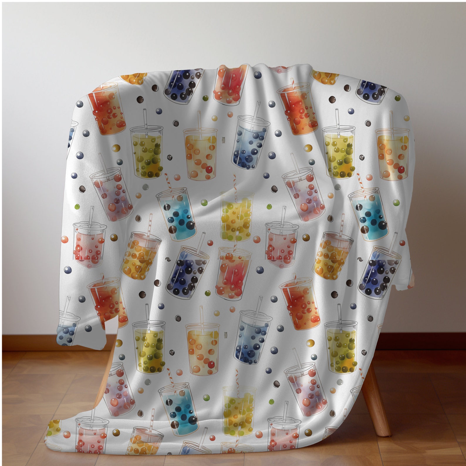 Bubble Tea Plush Blanket Soft & Cozy Blanket for Women, Colorful Style ...