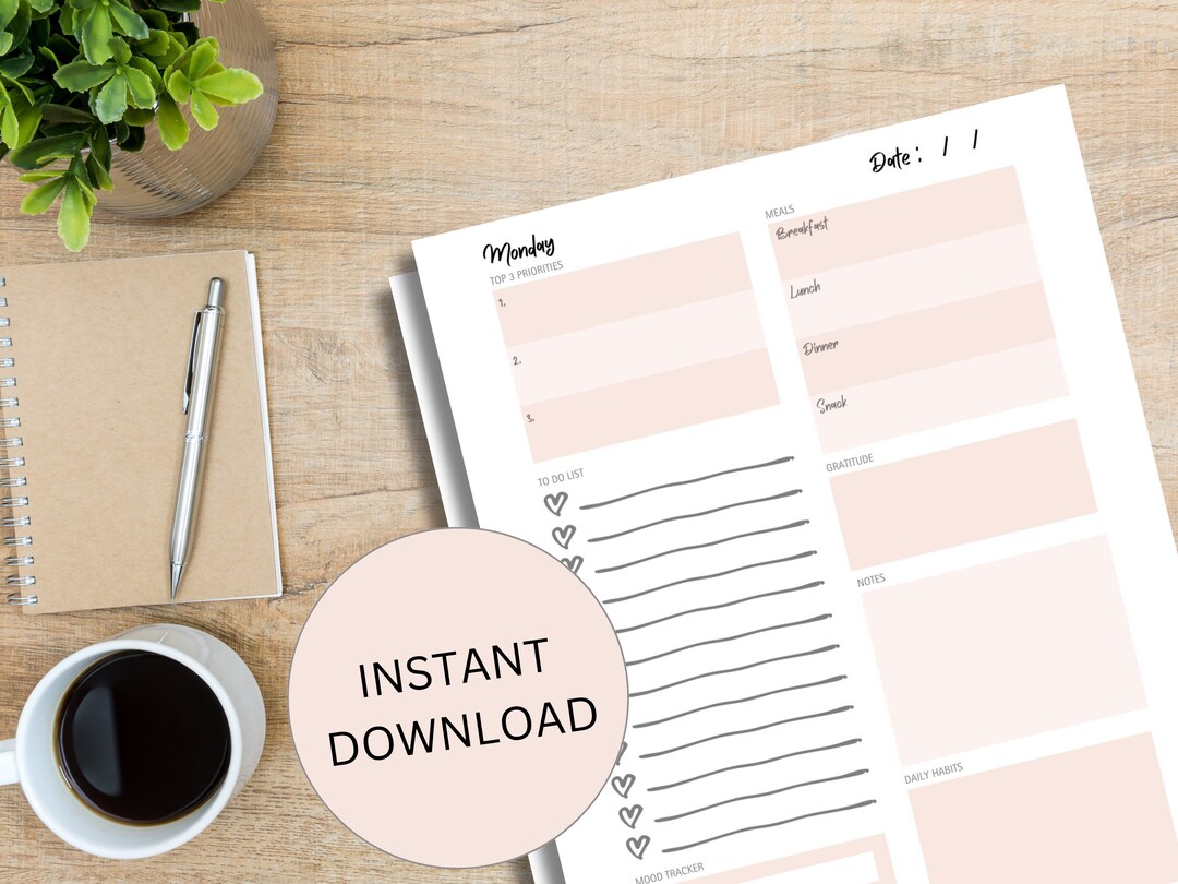 UNDATED Daily Planner Millennial Pink Minimalist Printable - Etsy