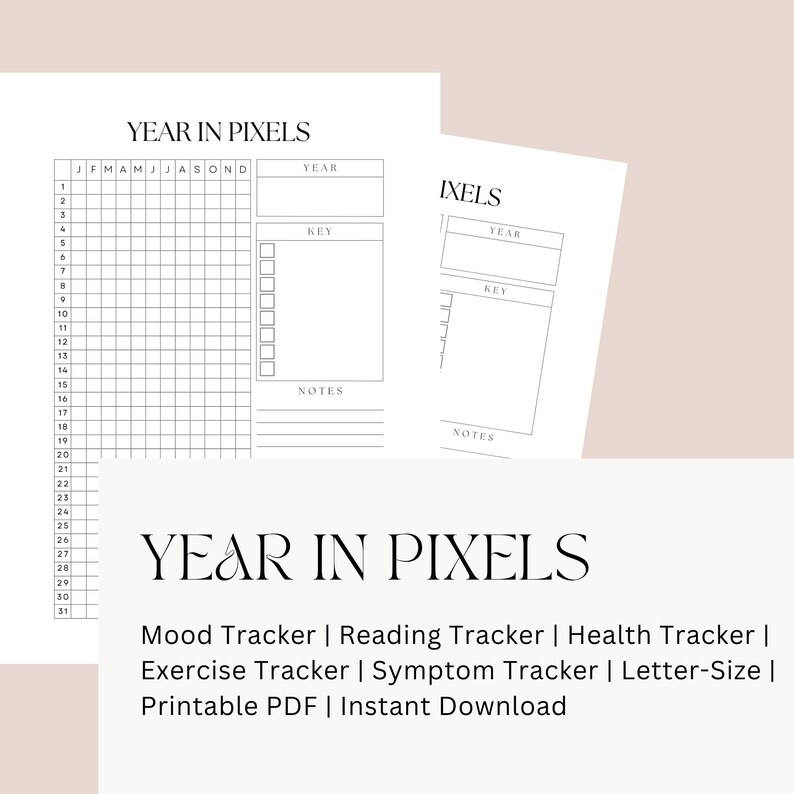 Minimalist Year in Pixels Tracker Printable PDF Instant Download ...
