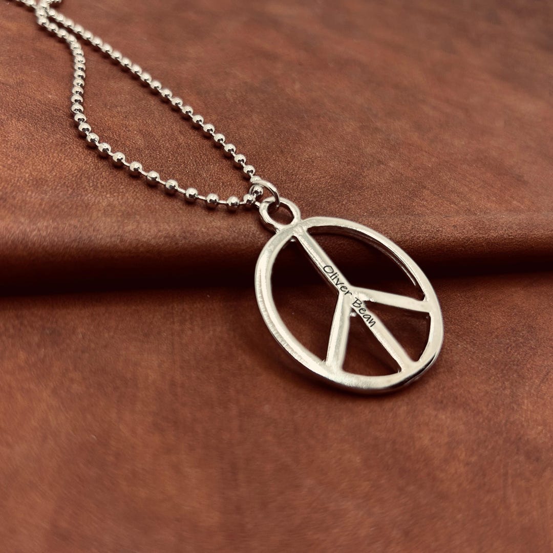 Custom Engraved Peace Sign Necklace: Personalized Steel Pendant - Etsy