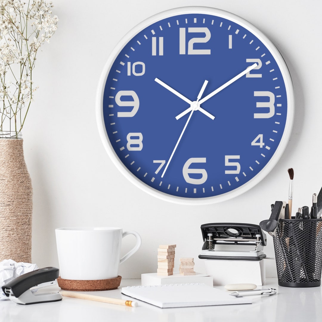Modern Wall Clock, 3 Frame Colour Options, 10 Inch Wall Clock Blue Wall Clock Small Kitchen Wall ...