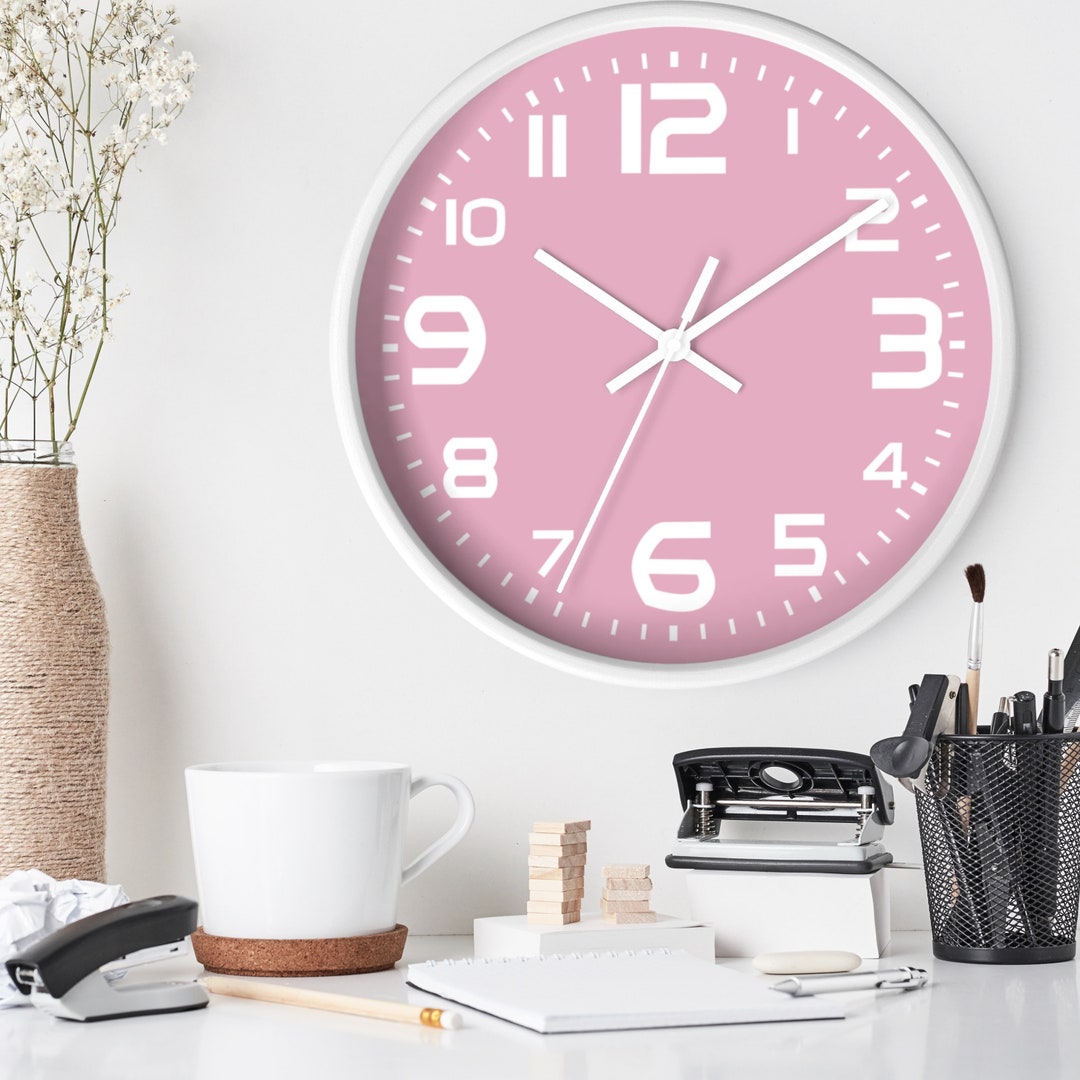 Modern Wall Clock, 3 Frame Colour Options, 10 Inch Wall Clock Pink Wall ...