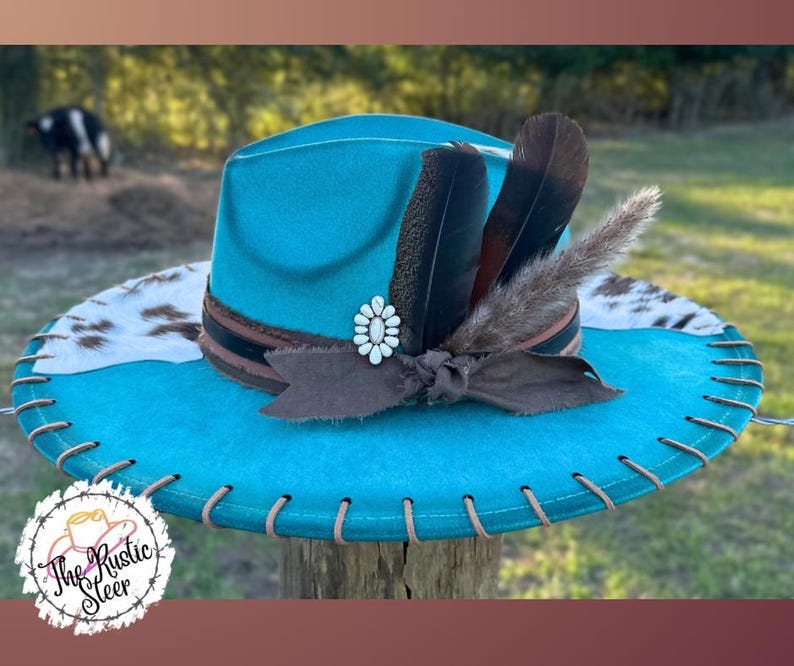 Authentic Cowhide Hand-burnt Large Brim Suede Hat ***spots/markings on ...
